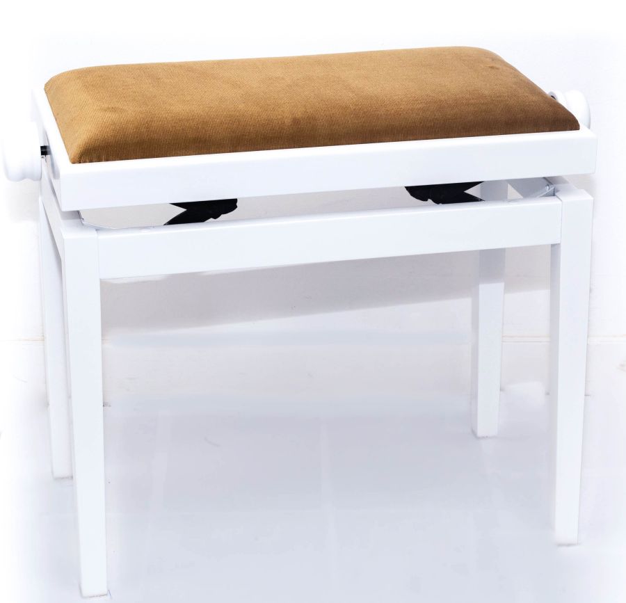 YML 5012 Height-Adjustable Piano Stool White Finish With Beige Dralon ...