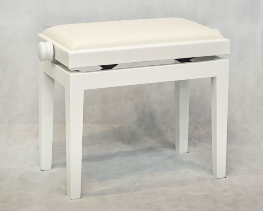 YML 5099F Height-Adjustable Piano Stool White Finish With White Vinyl ...